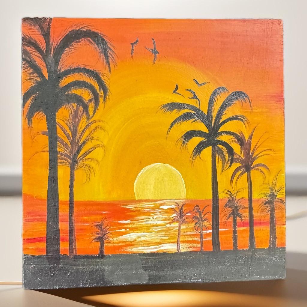 Original Framed Beach Art – "Tropical Sunset Bliss" Small Tropical Lan ...