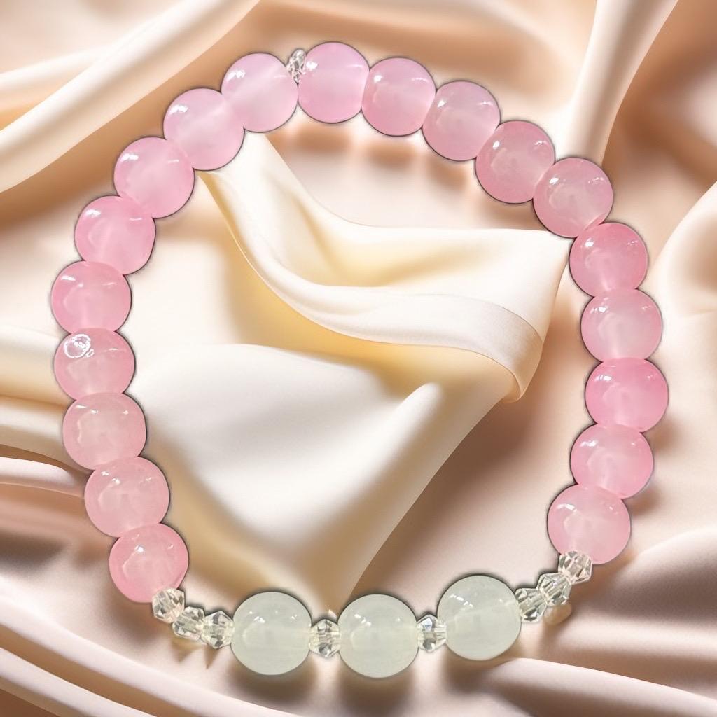 Rose Quartz & Jade Beaded Bracelet – Calming Crystal Energy Jewelry ...