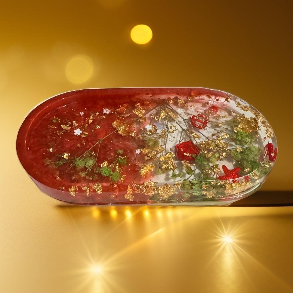 "Elegant Oval Resin Tray with Gold Leaf & Floral Embellishments ...
