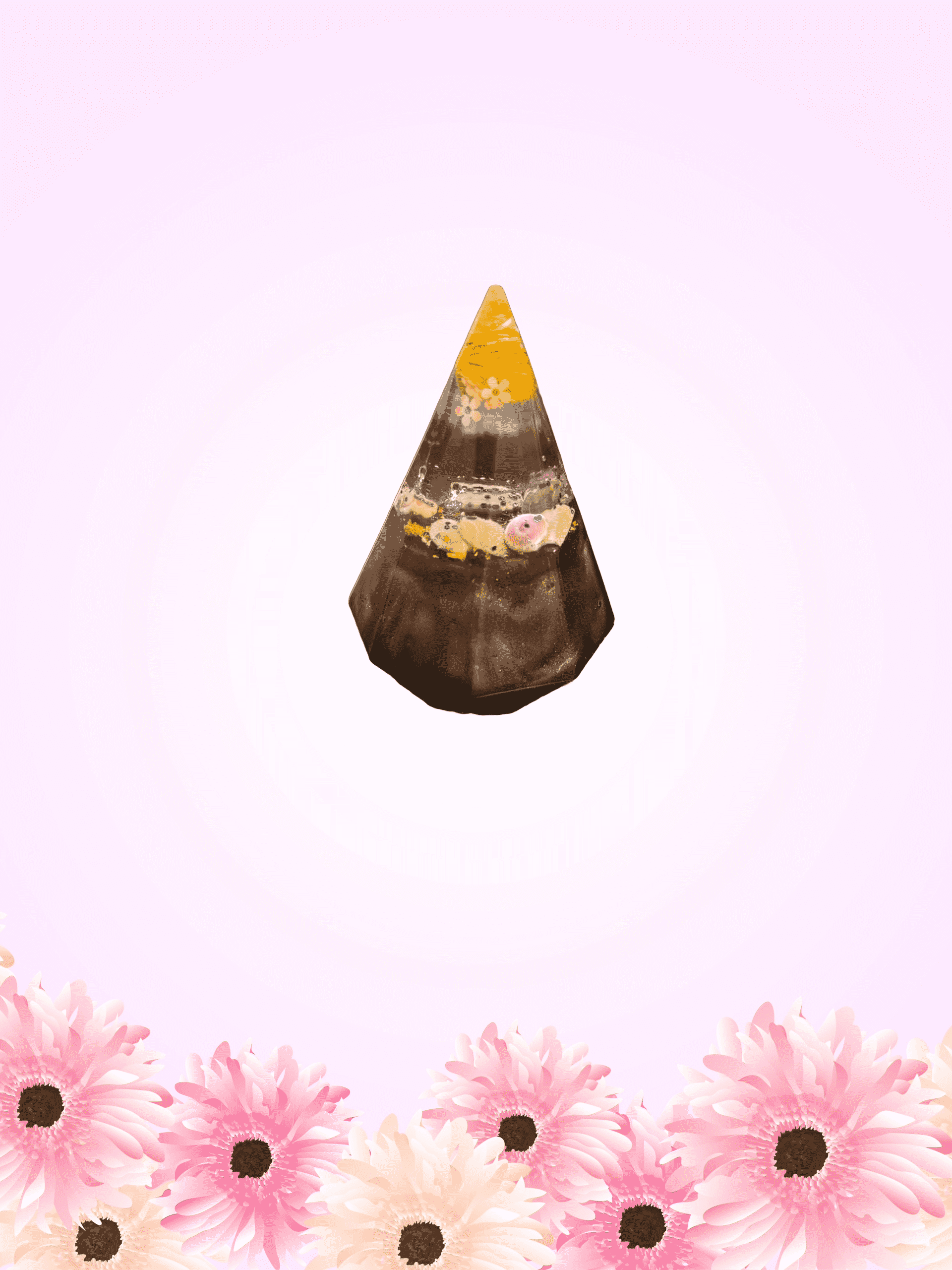 Pyramid Shaped Resin Art with Yellow Flowers – GalaxyArtWork